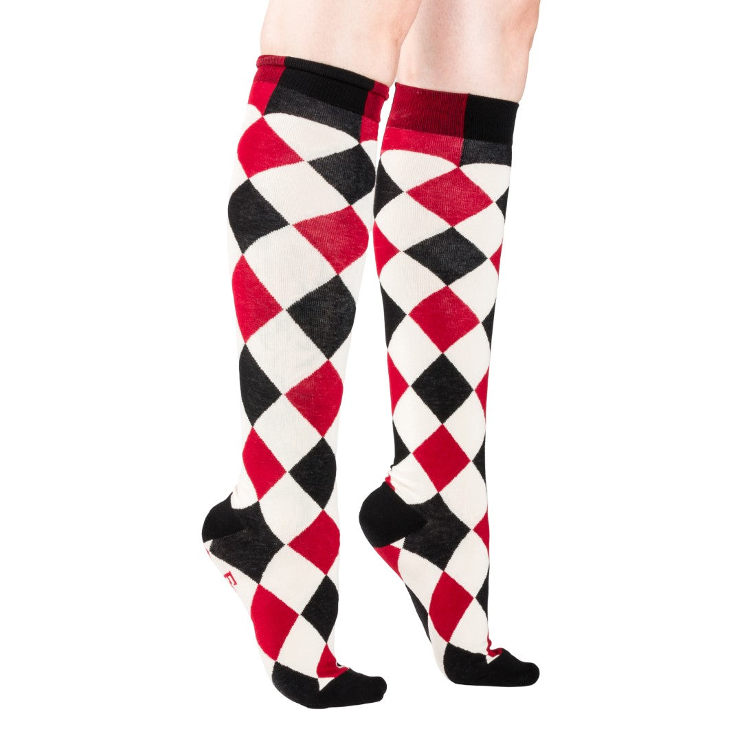 Haunting Harlequin Knee High Socks | FootClothes