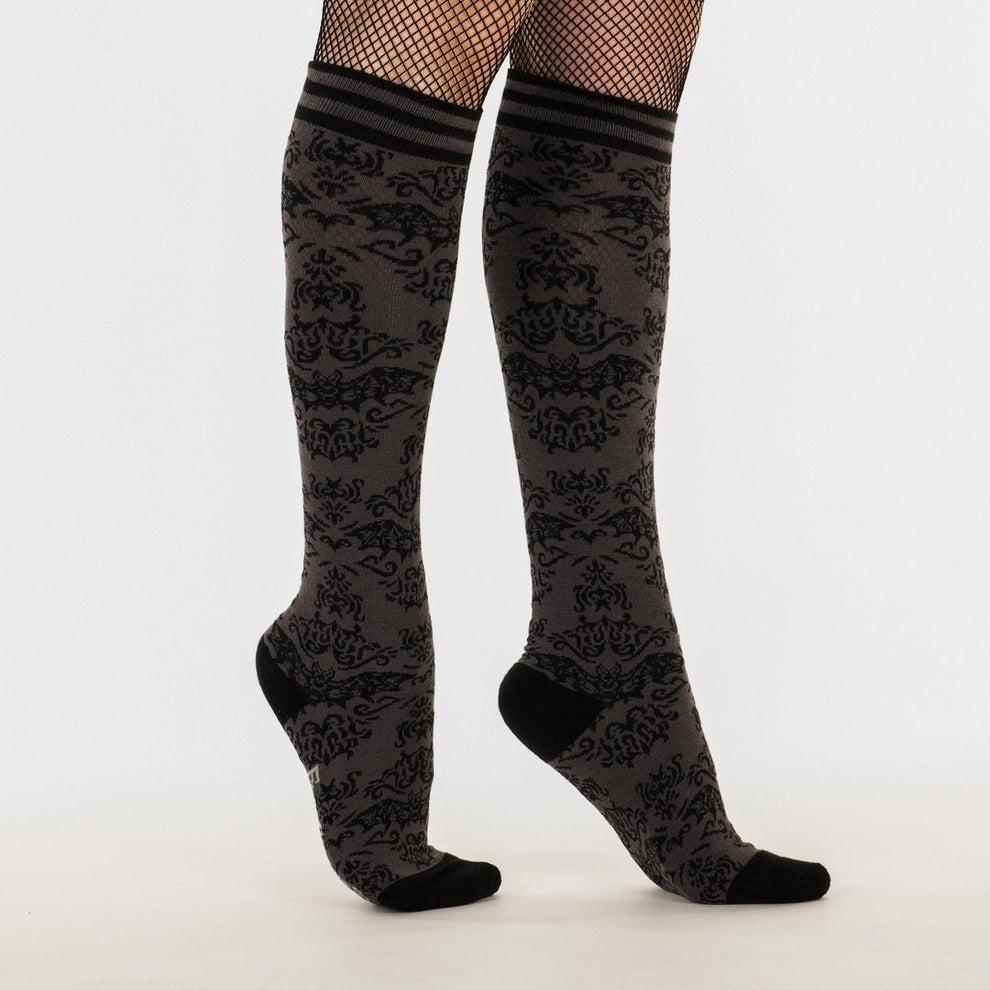 Bat Damask Knee High Socks | FootClothes